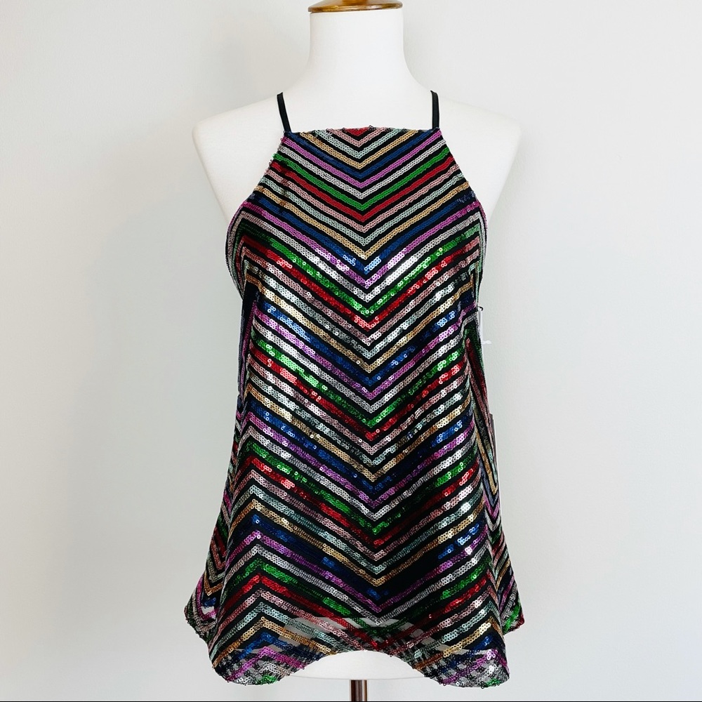 Nwt Amanda Uprichard Halette Rainbow Sequin Top Xs - Gem